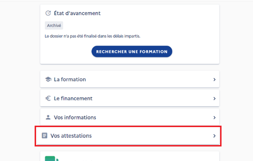 Je souhaite obtenir une attestation d'entrée en formation